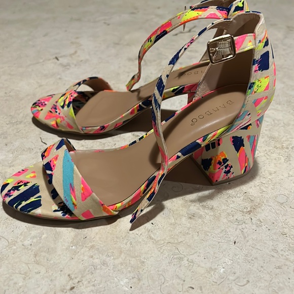 BAMBOO | Shoes | Bamboo High Heel Sandals Size 7 Funky Neon And Navy ...